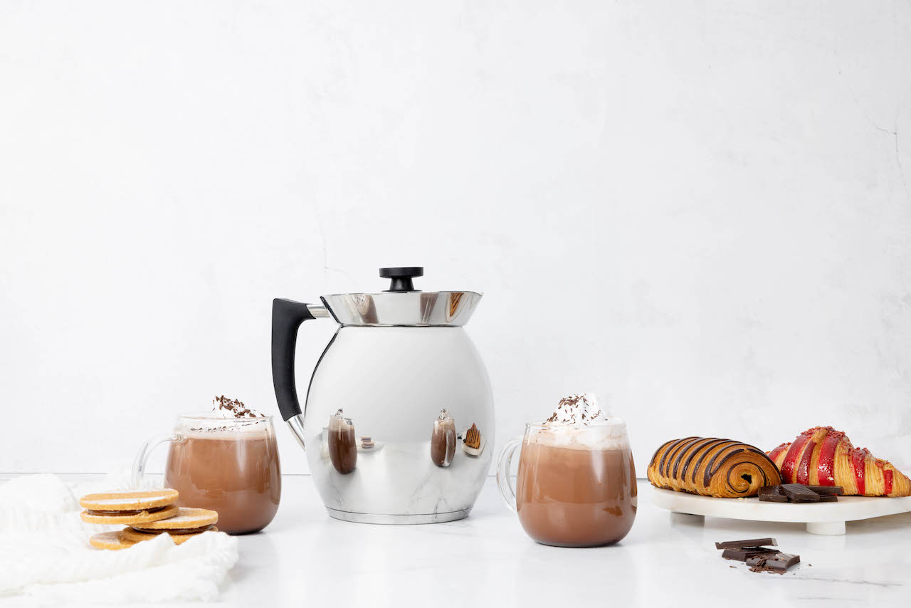 Chocolatera de aço inoxidável de grau cirúrgico sem derramamentos